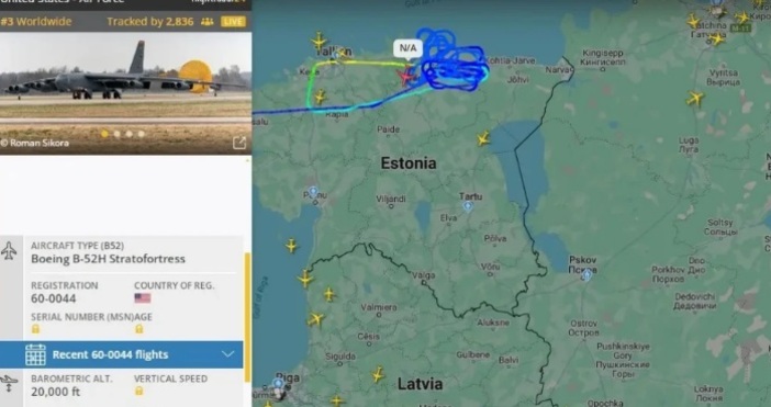 Petel.bg - новини - Стратегически бомбардировач B-52 Stratofortress на ВВС на САЩ кръжи до ...